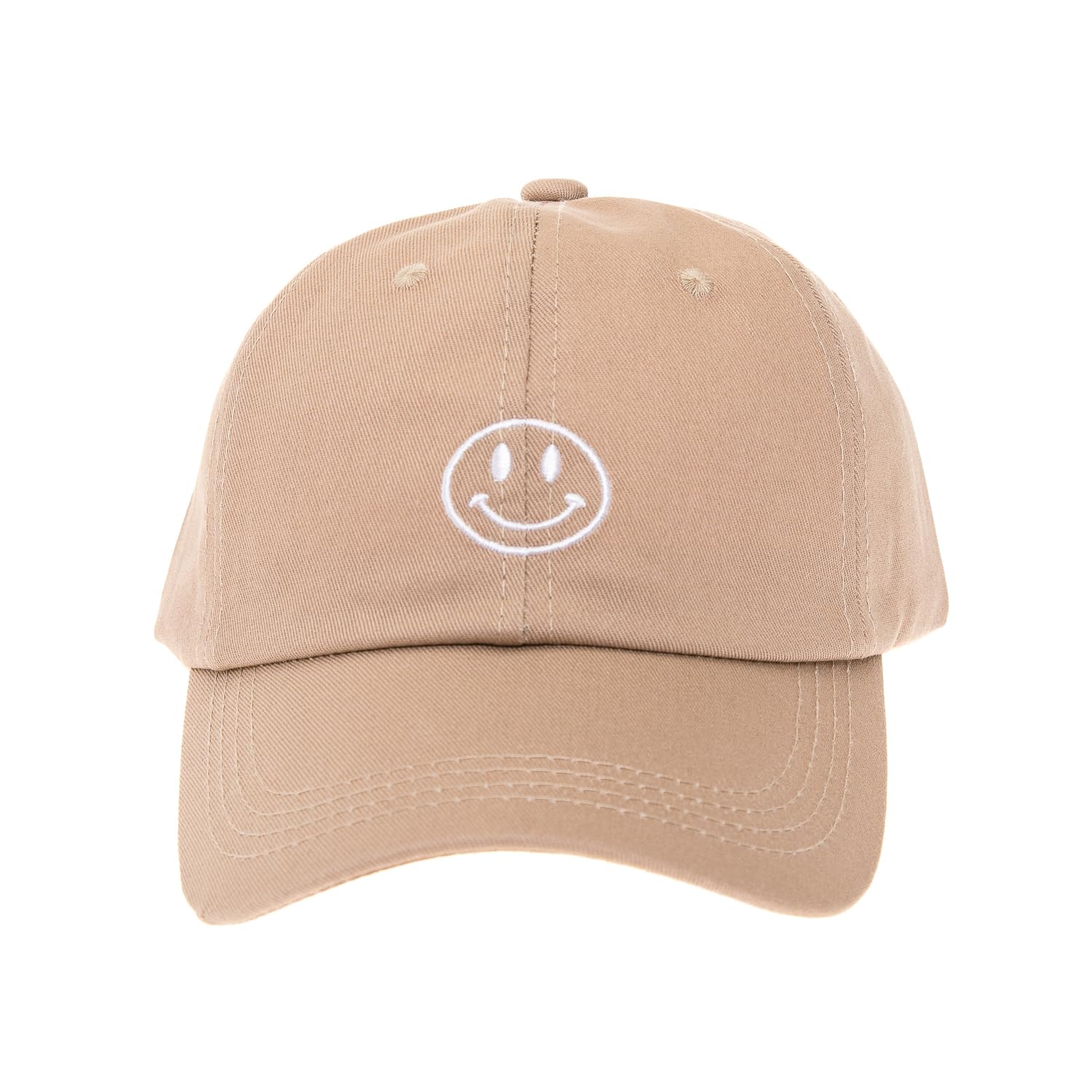 Smile Face Baseball Cap – Fashionable Embroidered Trucker Hat for Women. Trendy, Light Weight Adjustable Cute Hats for Summer (Khaki)
