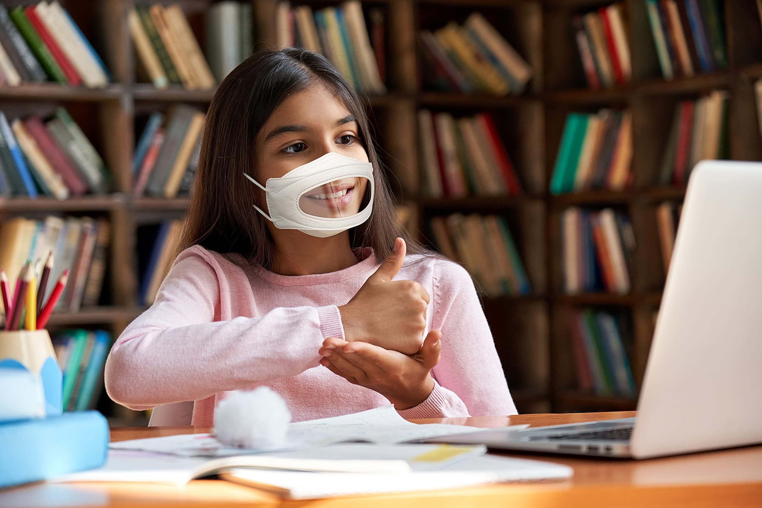 Smile Protector Reusable Clear Window Face Mask | KF94 Filtration, Anti-Fog, Skin-Friendly | Ideal for Lip Reading & Communication | 5 Pack, Individually Packaged, Made in Korea (white)