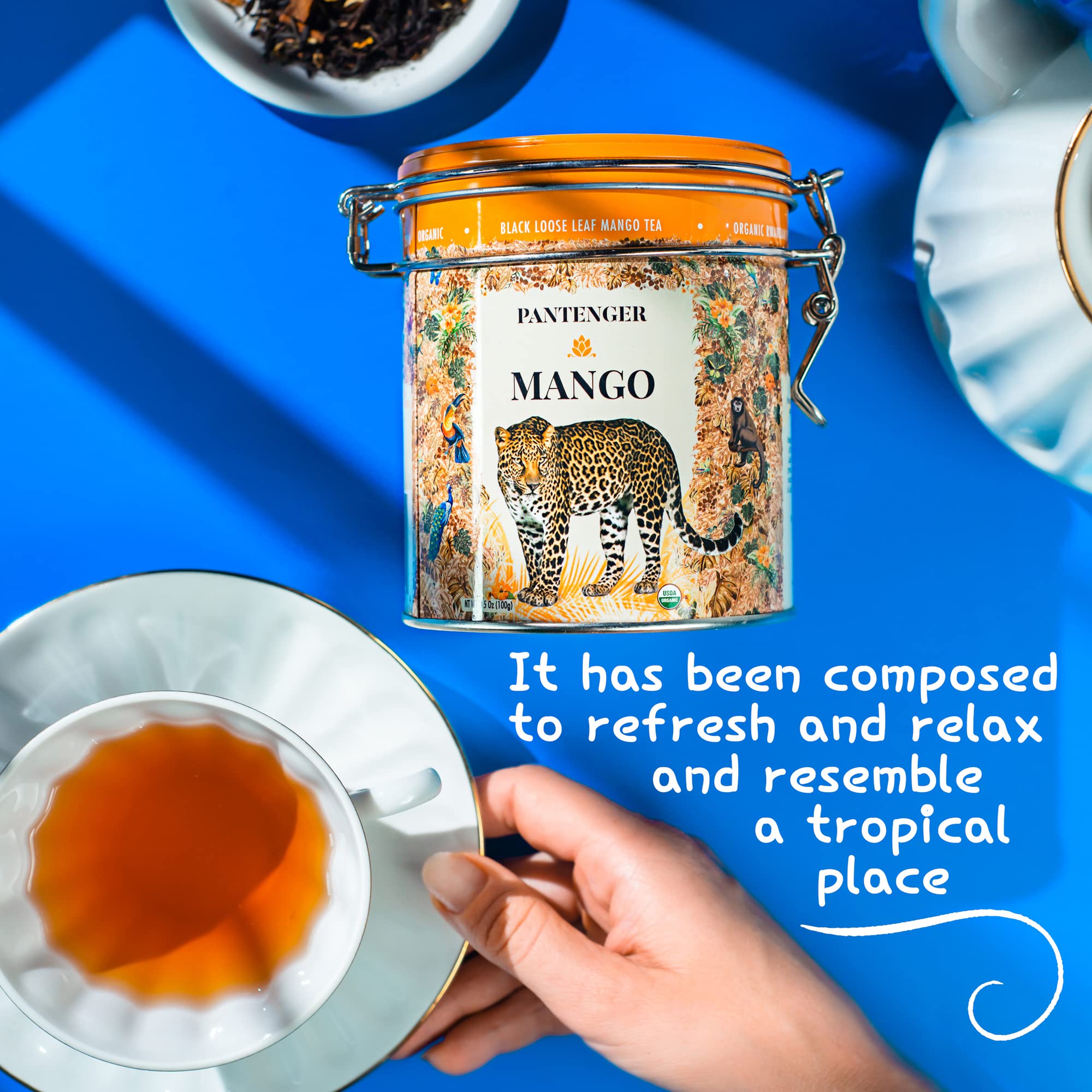 Pantenger Mango Tea Bags. USDA Organic. Black Tea Leaves, Mango Pieces and Marigold Petals. 20 Tea bags.