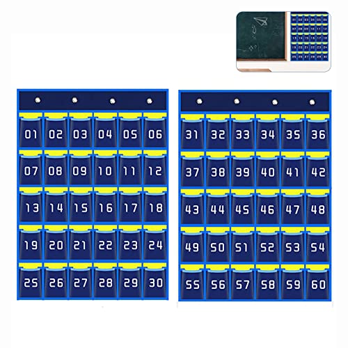 Numbered Hanging Pocket Chart, Classroom Mobile Phone Bag Digital Pocket, Wall Door Hanging Organizer for Teacher Student Hanging Cards Cell Phones Sundries (Dark Blue, 60 Pockets)