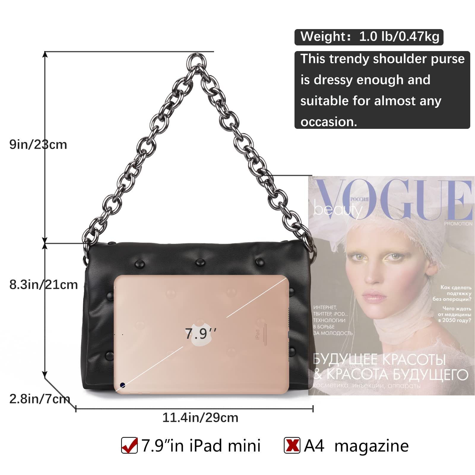 Women's Shoulder Handbags Designer Tote Bags and Purses with Chain Strap