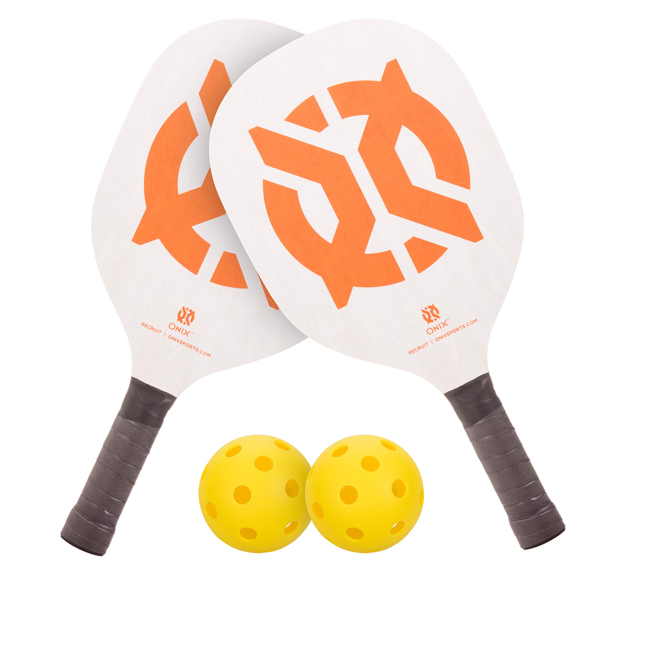Onix Recruit Pickleball Starter Set Includes 2 Paddles and 2 Pickleballs For All Ages and Skill Levels to Learn to Play, White, 3.00 x 8.00 x 16.00"