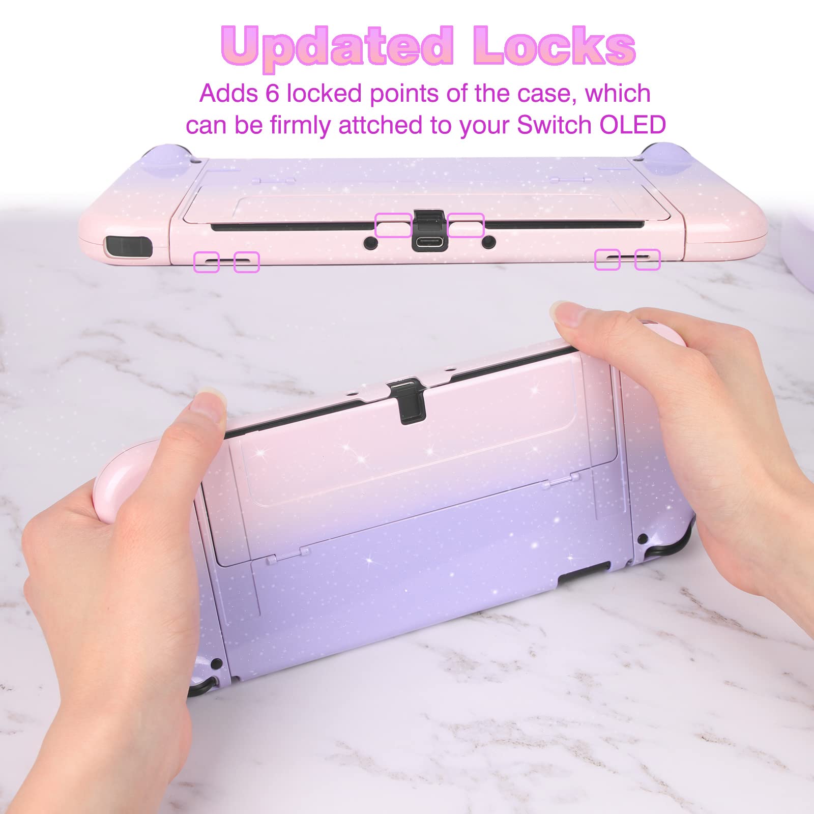 TIKOdirect Dockable Case Compatible with Nintendo Switch OLED Joy-Con Controllers, Newest Updated Glitter Bling Pretty Cover, Anti-Scratch Touch Grip Cover β Glitter Pink & Purple