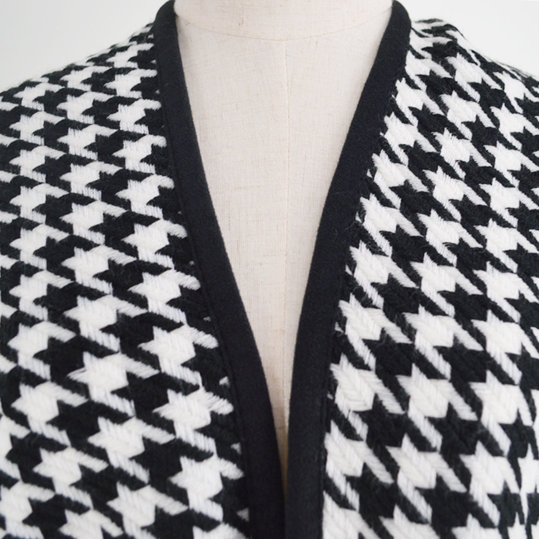 Monique Women Vintage Reversible Houndstooth Scarf Large Shawl Winter Warm Cashmere-like Wrap Open Front Cardigan Poncho Cape Sweater Black