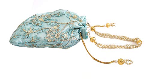 Women's Sky Blue Potli Bag By Indian Collectible