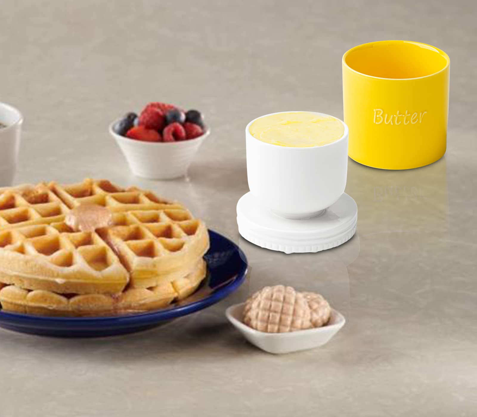 Sunflower Butter Crock Butter Keeper French Butter Dish Ceramic Cup Butter Holder With Water Line Non-Slip Design