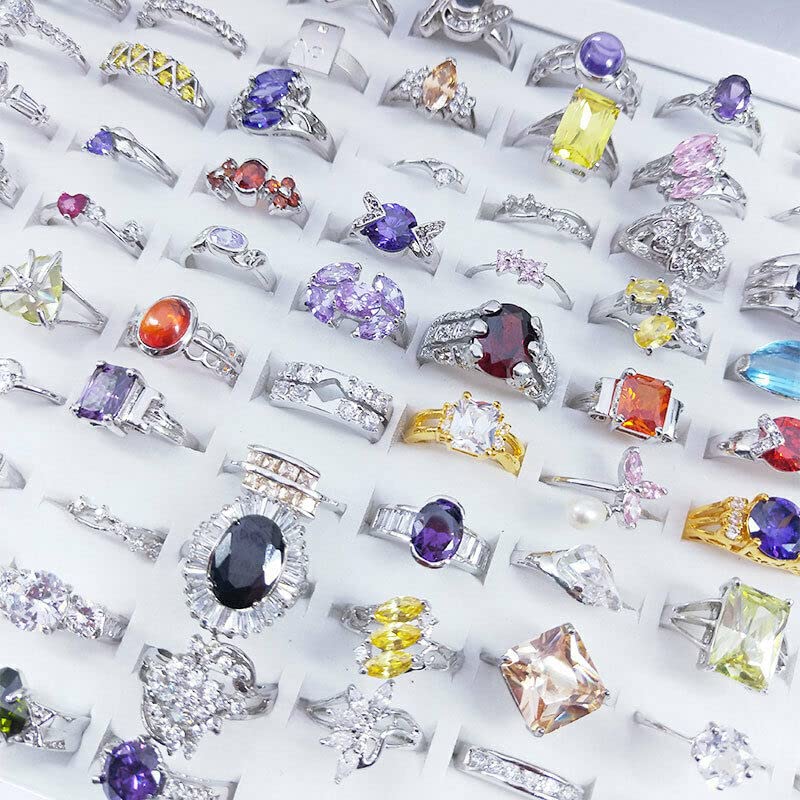 XSWLKJ Wholesale lotsMixed Lots 24pcs Charm Jewelry Clear Rhinestone Ladys Party Rings