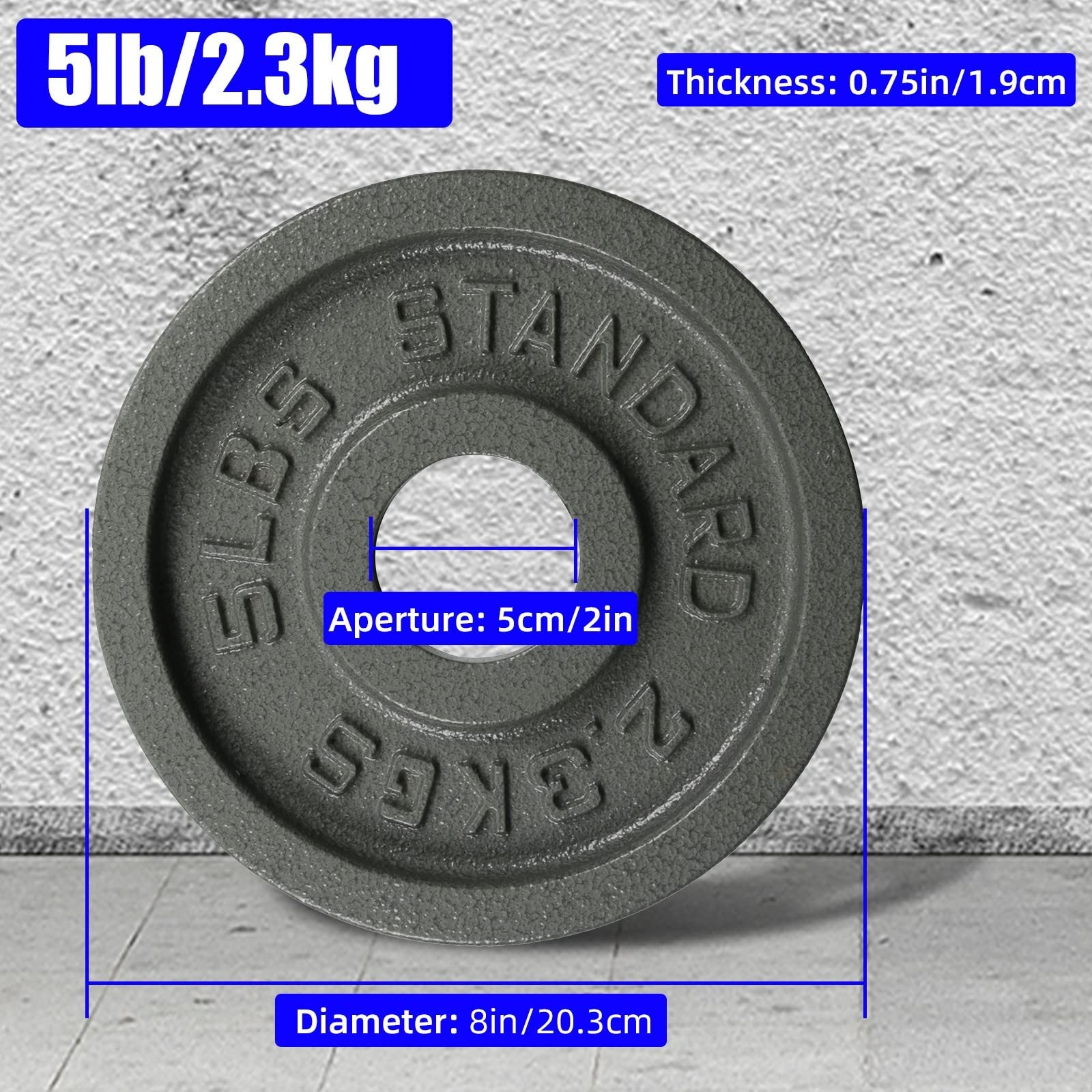 Multiple Olympic Weight Plates, Barbell Weights Bumper Plates 2 Inch Grip Single Pair & Set Rubber Cast Iron Weight Plates for Weightlifting Home Gym (Cast Iron D 2pc 5LB)