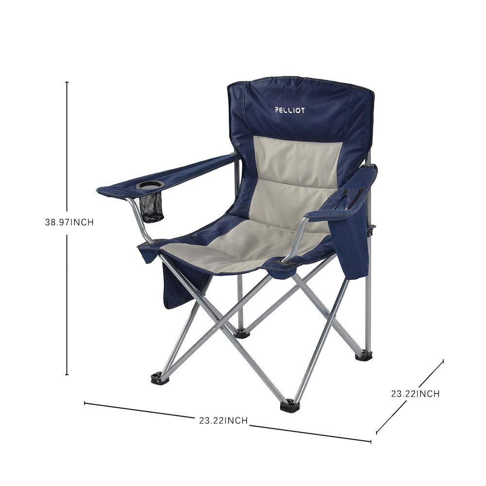PELLIOT Portable Camping Chair Heavy Duty Lumbar Back Supports 300 lbs, Padded Hard Arm Folding Camp Beach Chair with Cup Holder