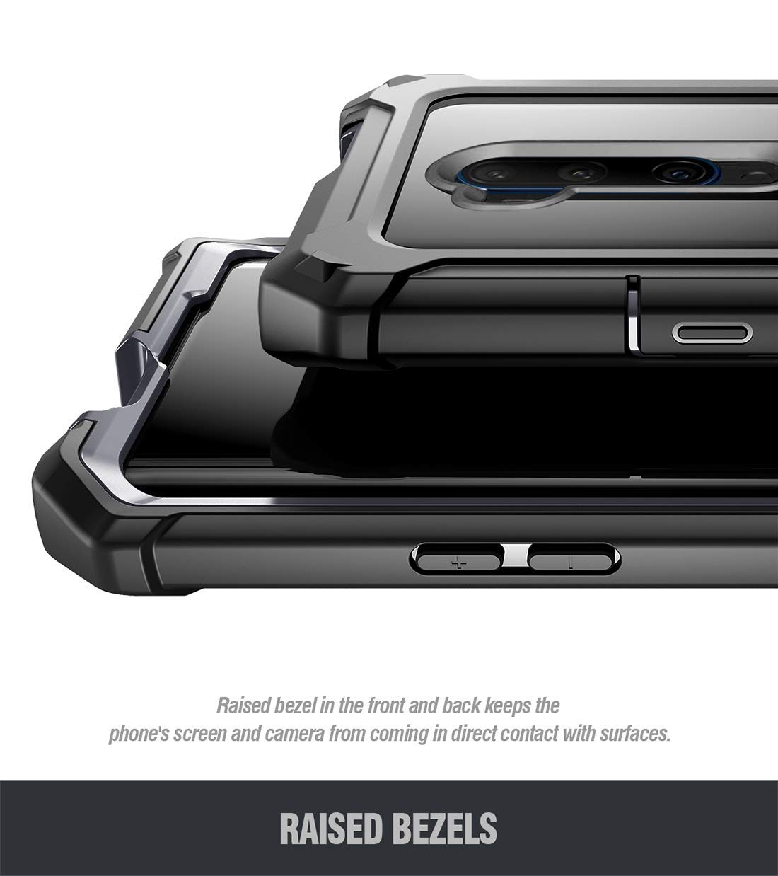 Poetic OnePlus 7 Pro Rugged Clear Case, Full-Body Hybrid Shockproof Bumper Cover, Built-in-Screen Protector, Guardian Series, Case for OnePlus 7 Pro (2019 Release), Black/Clear