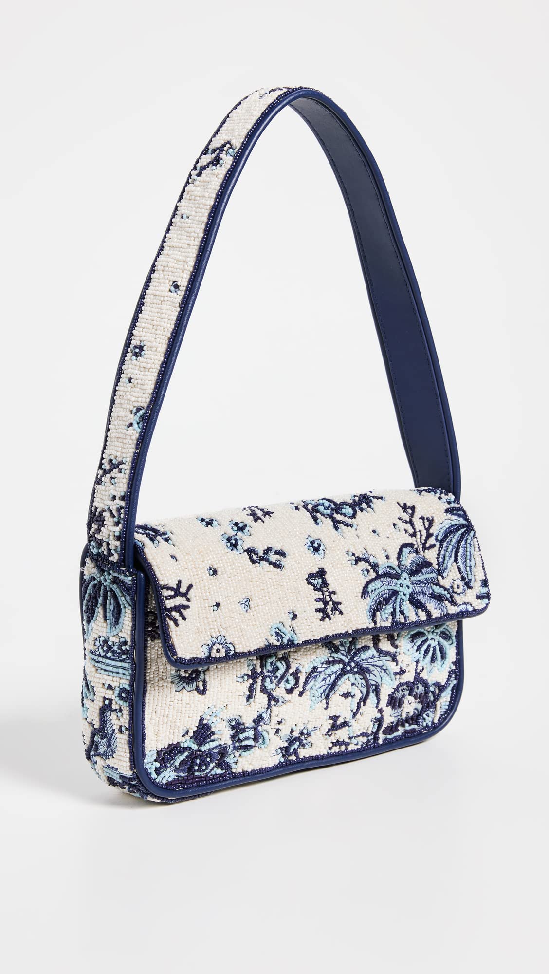 STAUD Women's Tommy Beaded Bag, Toile De Pup, Blue, Floral, Off White, One Size