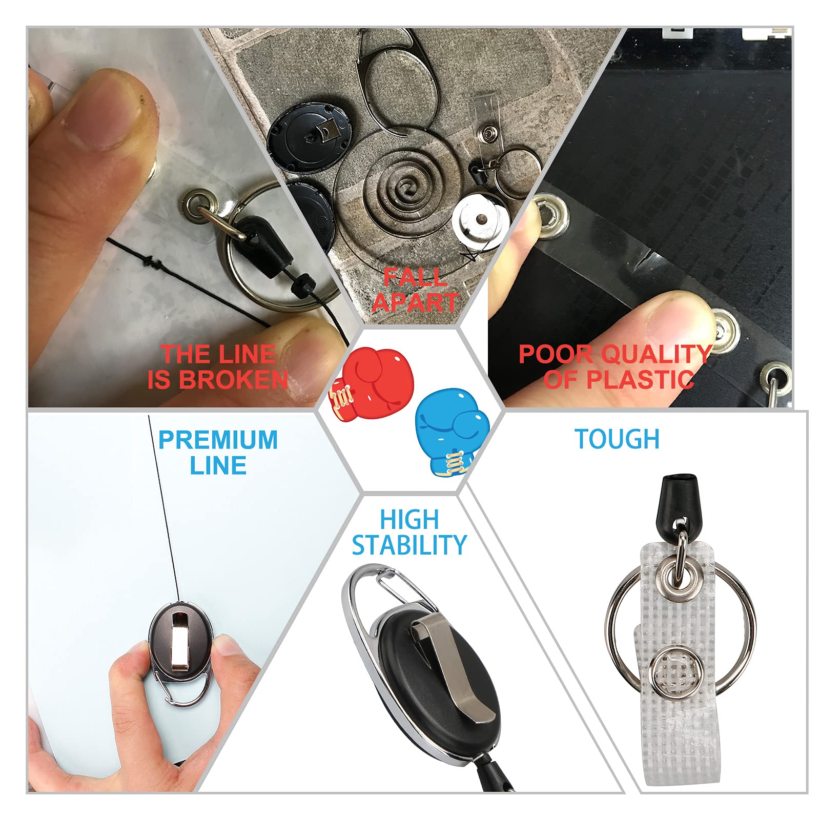 Orrope Retractable Badge Holders with Carabiner Reel Clips, 3 Pack, Clear Vertical ID Card Holders, Reinforced Grid Tape, Supports Teachers, Office Workers, and Medical Staff