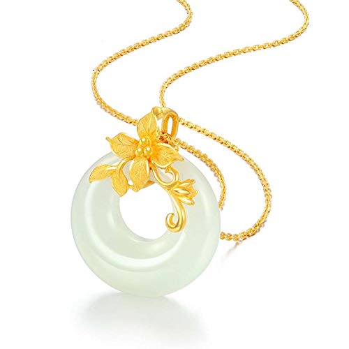 XUANQING White Jade Pendant Necklace 14K Gold Women's Jewelry Necklace (round)