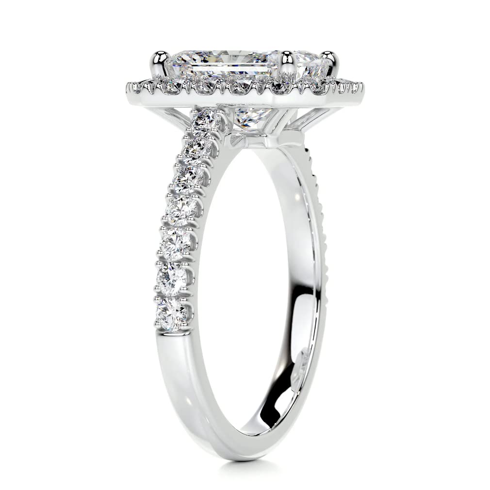 Solid Gold Handmade Engagement Rings 2 CT Radiant Cut Moissanite Diamond Halo Bridal Wedding Ring for Anniversary Propose Gift (14K Solid White Gold)