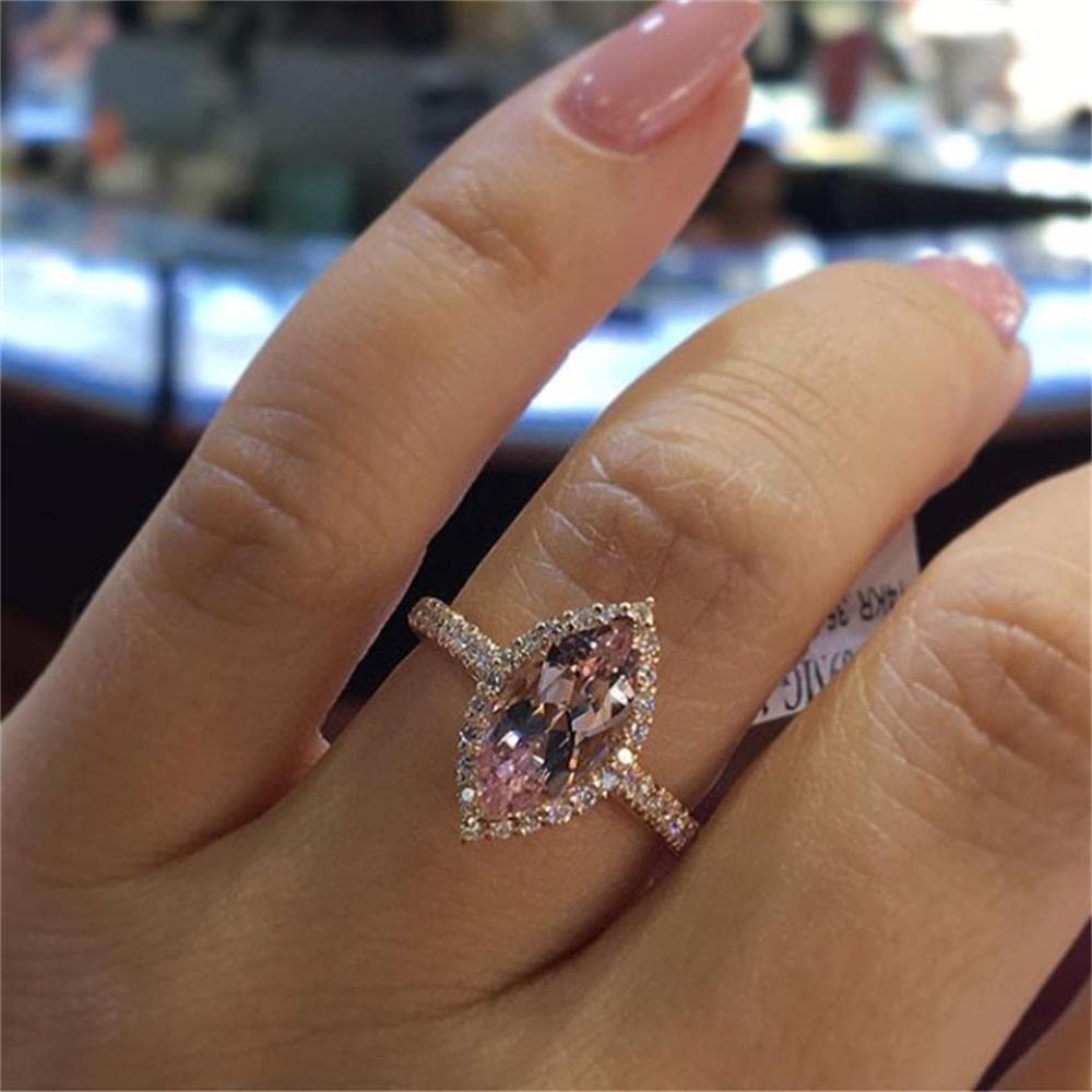 Trendy Champagne Imitation Diamond Ring Gold Plated Inlaid Gemstone Women's Hand Jewelry CZ Commitment Engagement Ring (US Code 6-10) (7)