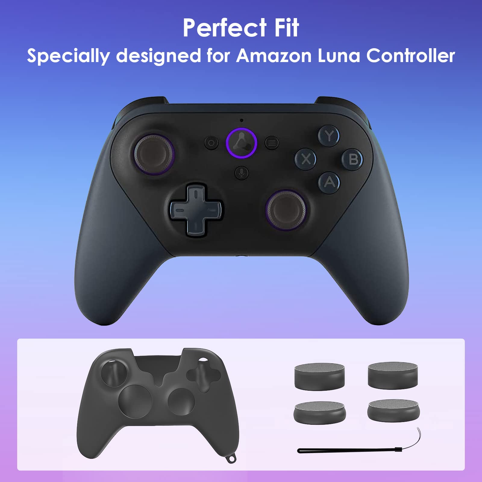 TiMOVO Silicone Cover Case for Luna Controller, Protective Skin Cover with 4 Thumb Grip Caps Dustproof Anti-Slip Anti-Scratch Handle Sleeve for Luna Game Controller, Black