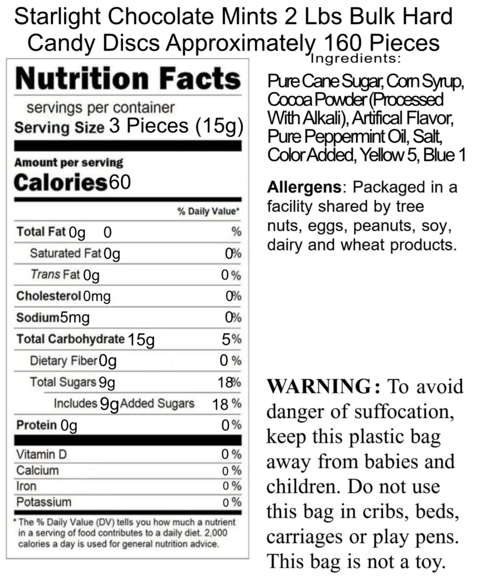 Starlight Chocolate Mints 2 Lbs Bulk Hard Candy Discs Approximately 160 Pieces