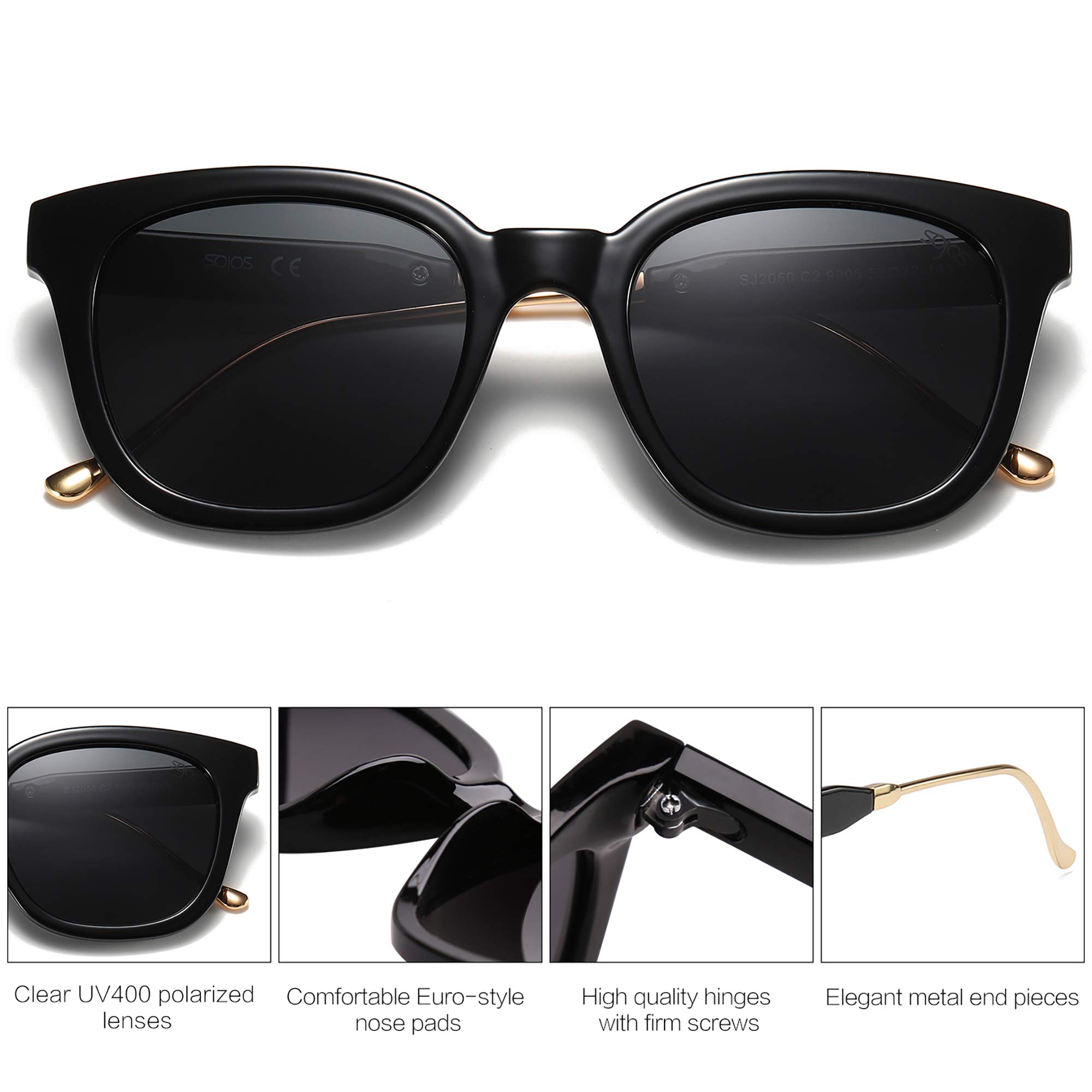 SOJOS 2 Pack Classic Square Polarized Sunglasses for Women Men UV400 Sun Glasses SJ2050, Brown Tortoise & Black
