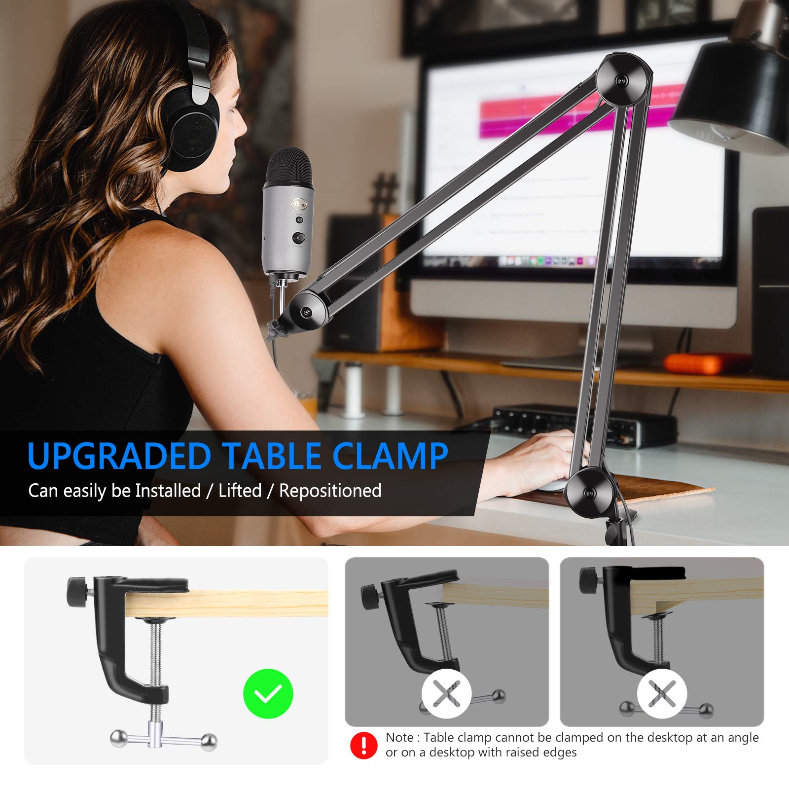 Neewer Upgraded Large Sturdier Microphone Stand Compatible with Blue Yeti Snowball Blue Yeti Nano, Adjustable Suspension Boom Scissor Arm with Built-in Spring, Max. Load 1.8kg for Voice Recording