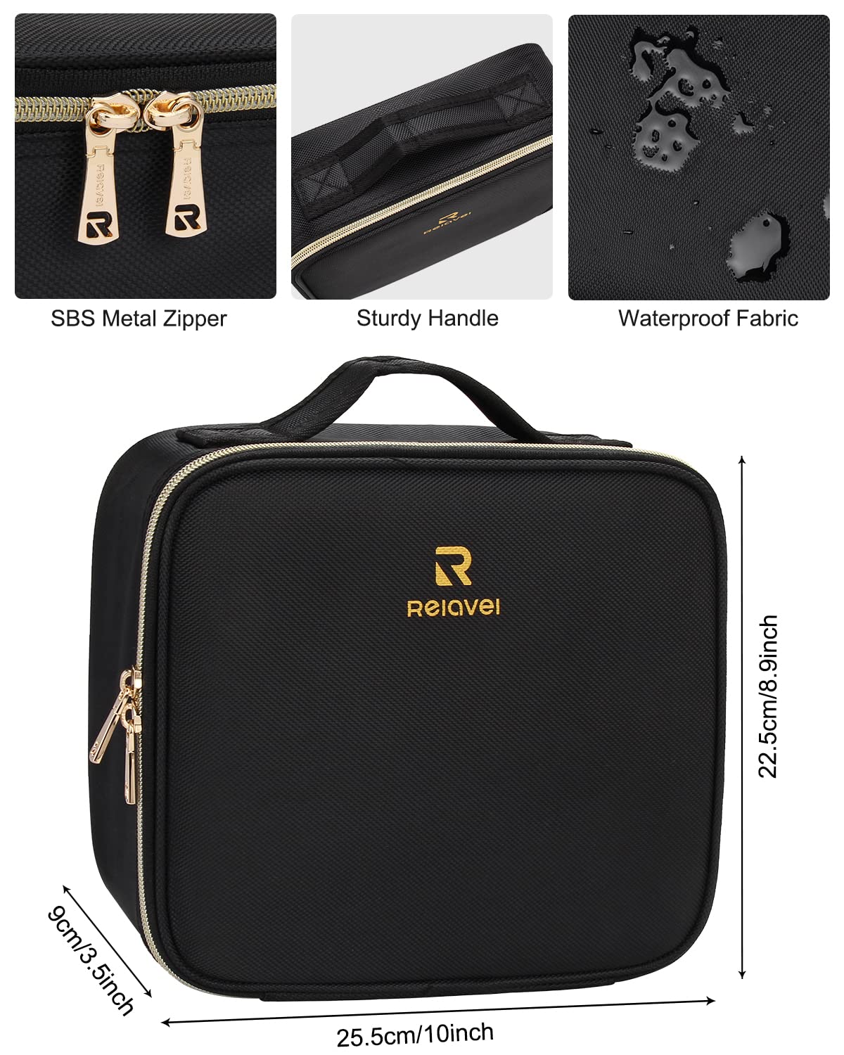 MONSTINA Makeup Train Cases, Professional Travel Makeup Bag, Portable Organizer Storage Bag for Cosmetics Makeup Brushes Toiletry Travel Accessories Black Small