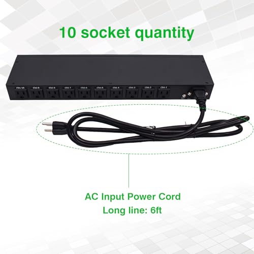 UltraPoE 10 Outlets 1U Rack Mount Power Strip, 100-240V/15A/1800 Joules,for Network Server Racks - Surge Protector,6FT Power Cable,Rack Mount Power Strips with 10 Individual Switch