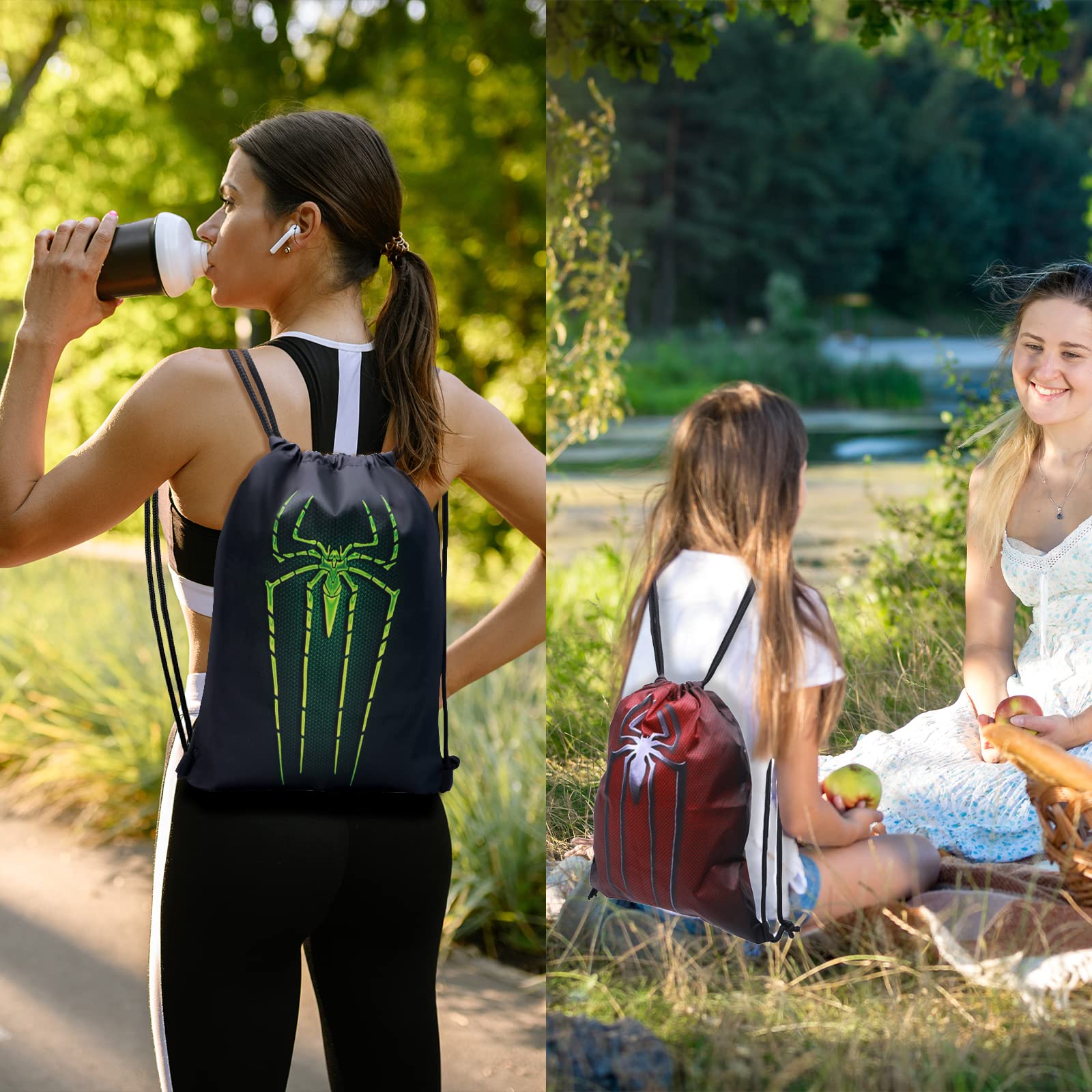 Tslyevxin 3 Pcs Spider Hero Drawstring Backpacks Cinch Water Resistant Oxford for Gym Shopping Sport Yoga Party Game