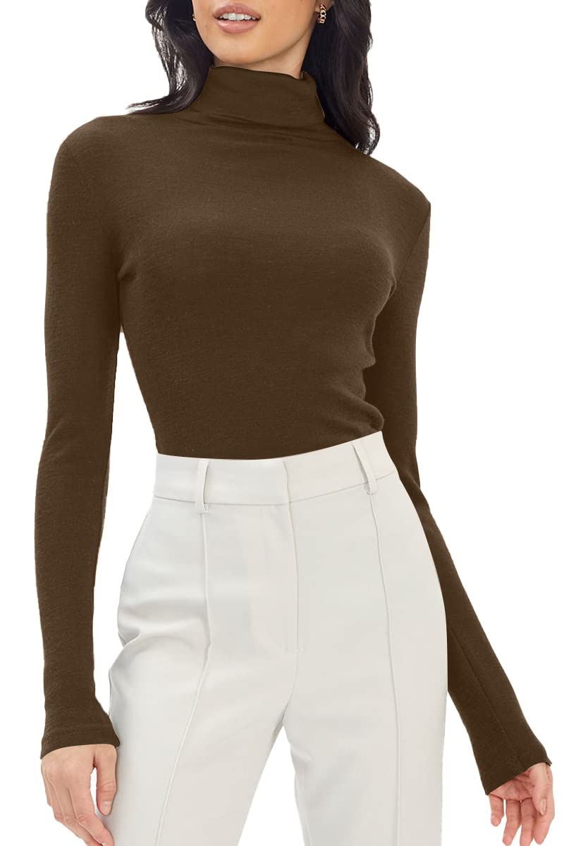 Trendy Queen Black Turtleneck for Women Long Sleeve Shirts Fall Clothes Slim Fit Tight Basic Layering Stretch Soft Business Thermal Underwear Scrub Undershirts Fall Tops