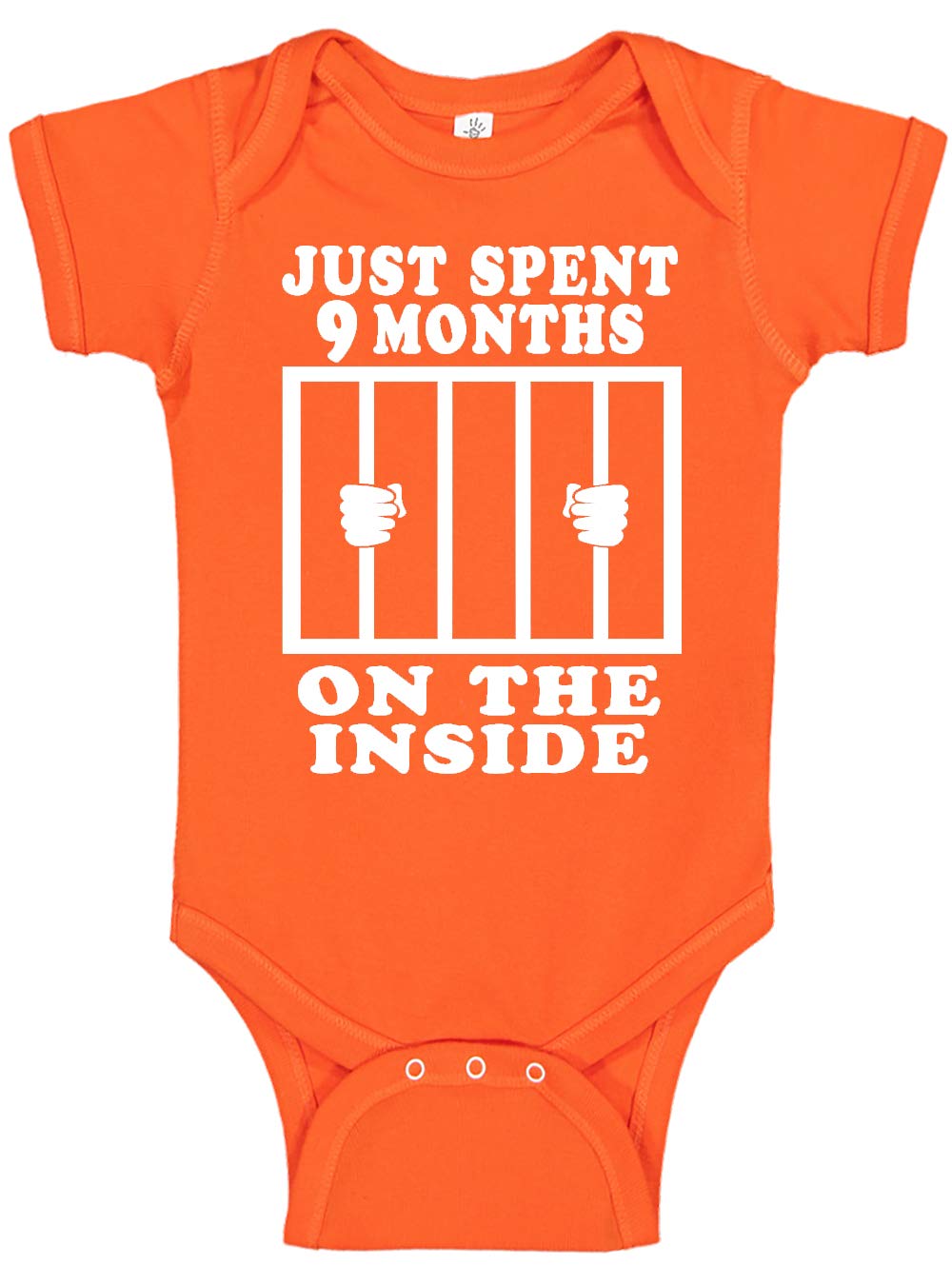 Reaxion Funny Cute Baby Boy Girl Handmade Bodysuits - Just Spent 9 Months On The Inside (6 Months, Orange)