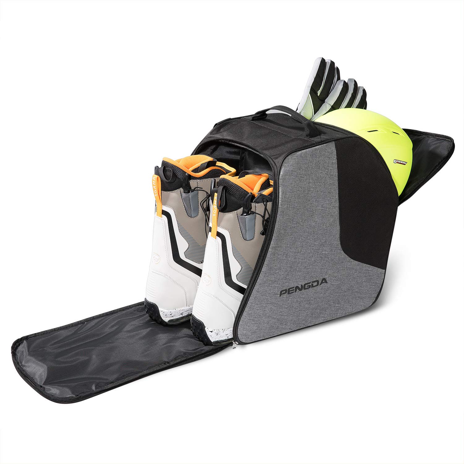 PENGDA Ski Boot Bag - Boot Bag Kids Waterproof Ski Boot Snowboard Boot Bag Travel Ski Boot and Helmet Bag for Goggles, Gloves, Ski Apparel & Boot Storage (Dry& Wet Separate Compartments) (Black Grey)