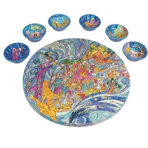 The Exodus From Egypt Seder Plate and Six Small Bowls