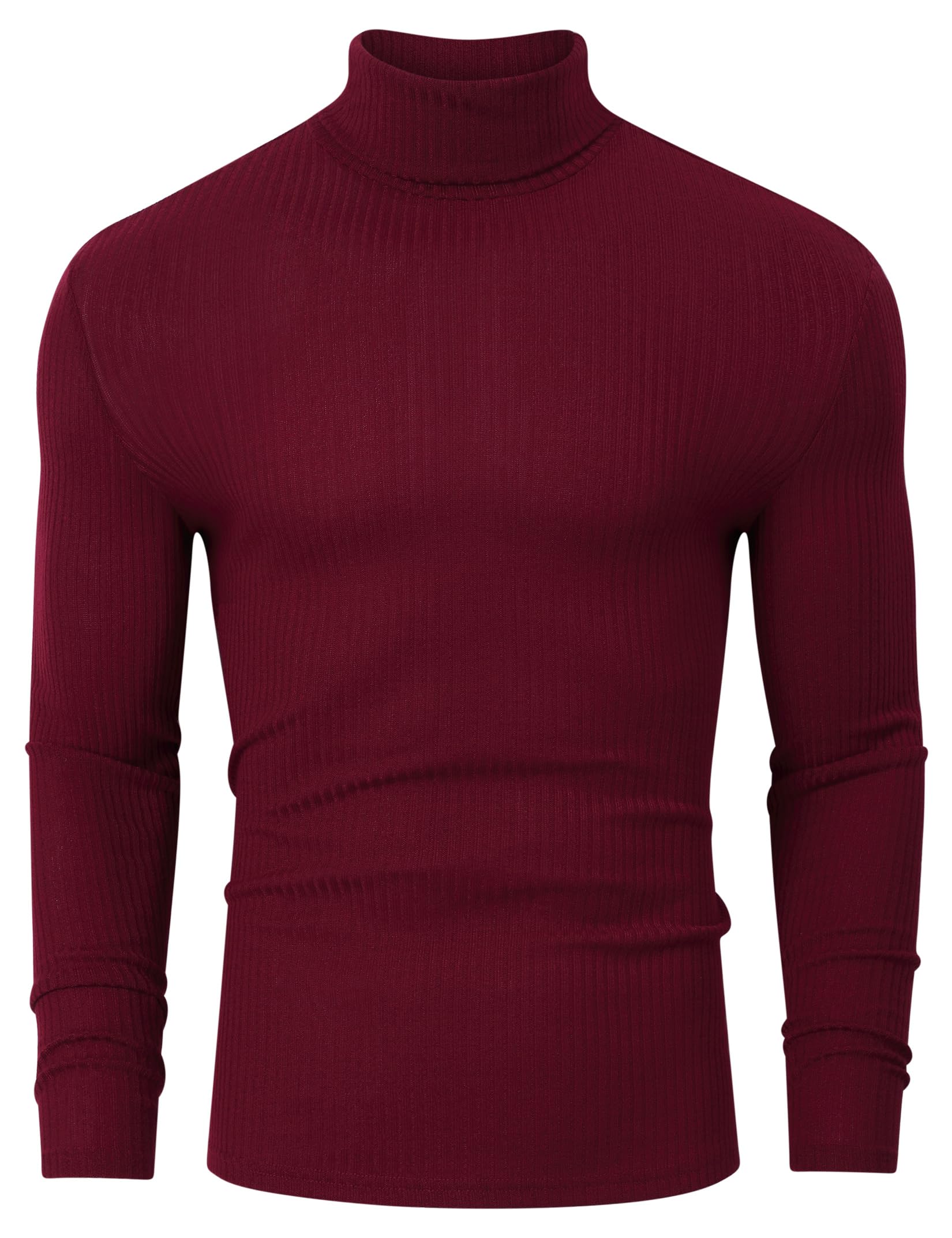 TURETRENDY Men's Stretch Muscle Tshirts Turtleneck Long Sleeve Knit Tees Casual Slim Fit Basic Shirt Tops Red S
