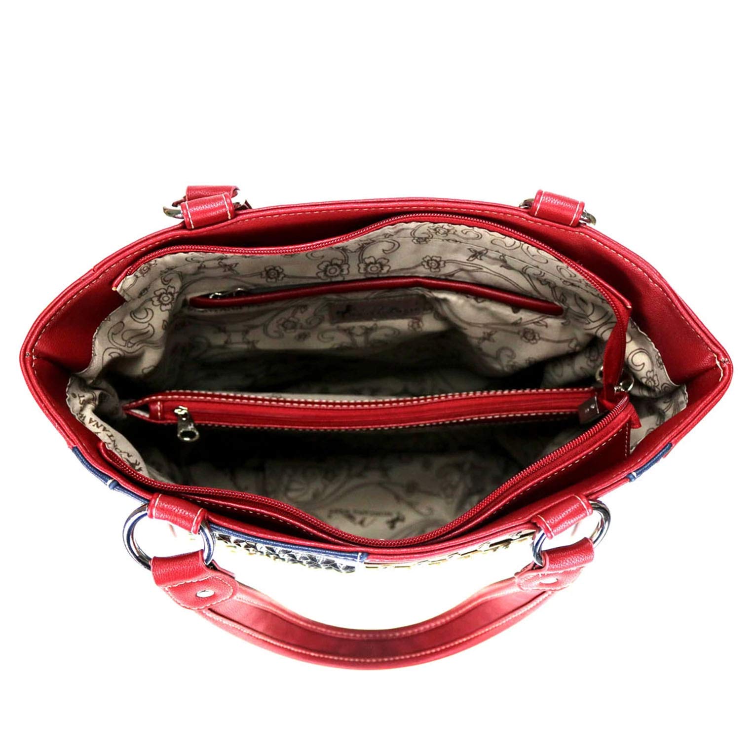 Montana West Western Bling Collection Satchel Handbag Top Handle Purse Concealed Carry (Red Spiritual Cross Patriotic)