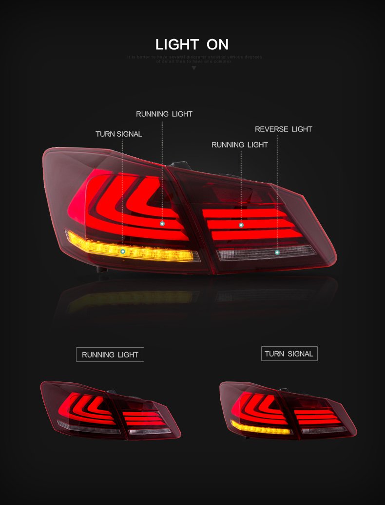 MOSTPLUS RED CLEAR LED Brake Tail Lights Compatible for 2013-2015 Honda Accord 4 Door Sedan Set of 2