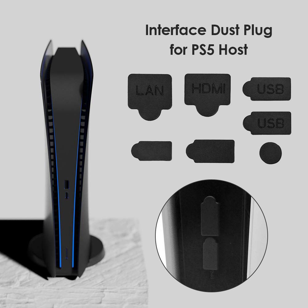 Silicone Dust Plugs for PS5, USB HDMI-compatible Interface Anti-Dust Cap Cover for Playstation 5, 1 Set 7pcs
