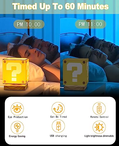 NESIMY Super Bros Table Lamp Night Light for Kids Question Block Decor NightLight Merchandise As Toys Gifts for Kids and Fans