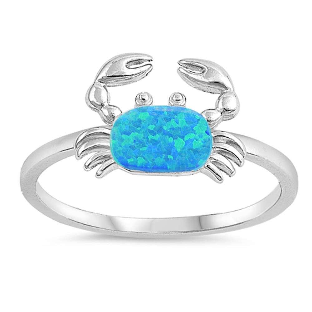 Oxford Diamond Co Sterling Silver Lab Created Blue Opal Crab Ring Sizes 6