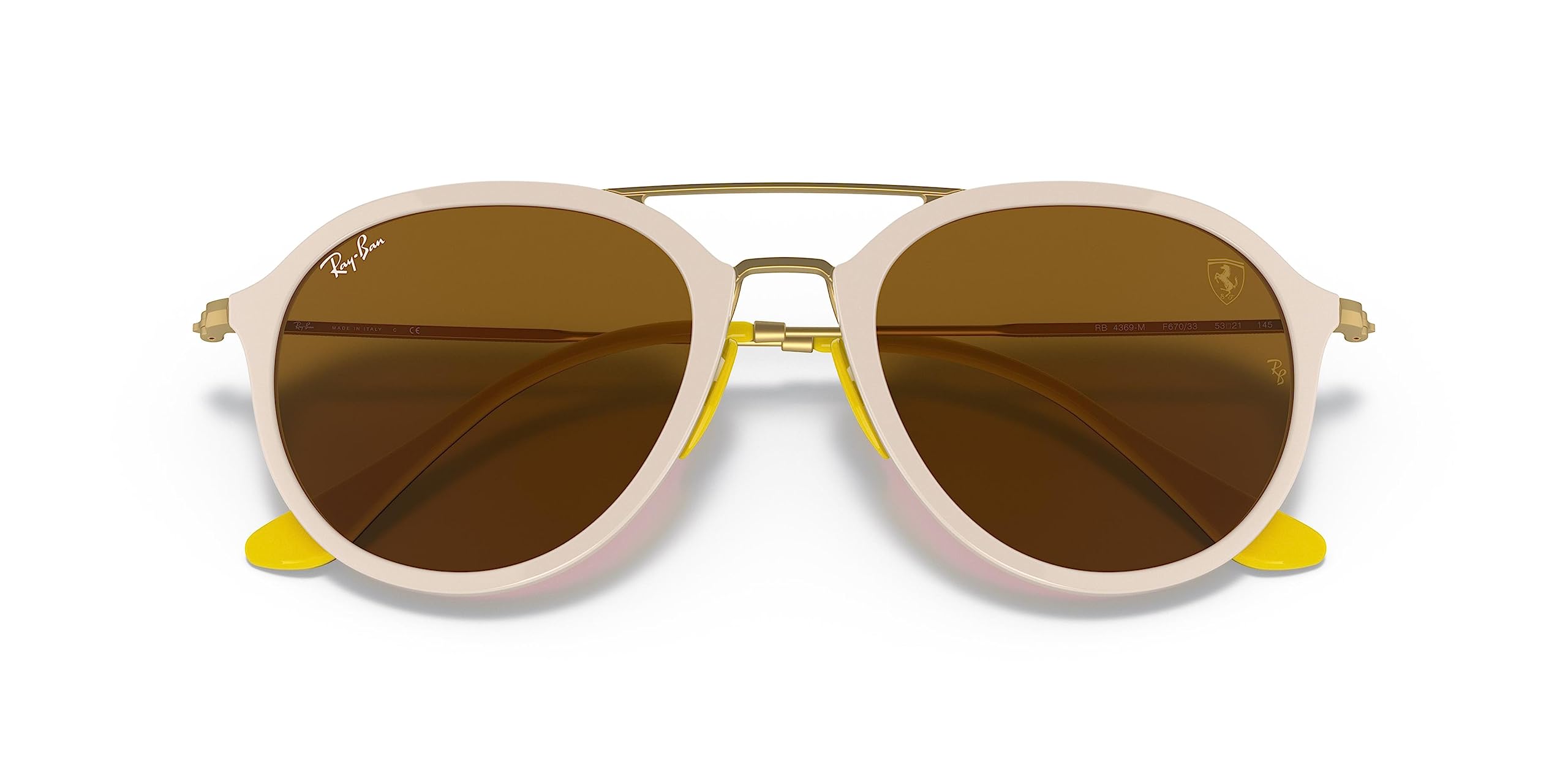 Ray-Ban RB4369M Scuderia Ferrari Collection Square Sunglasses, White Sand/Brown, 53 mm