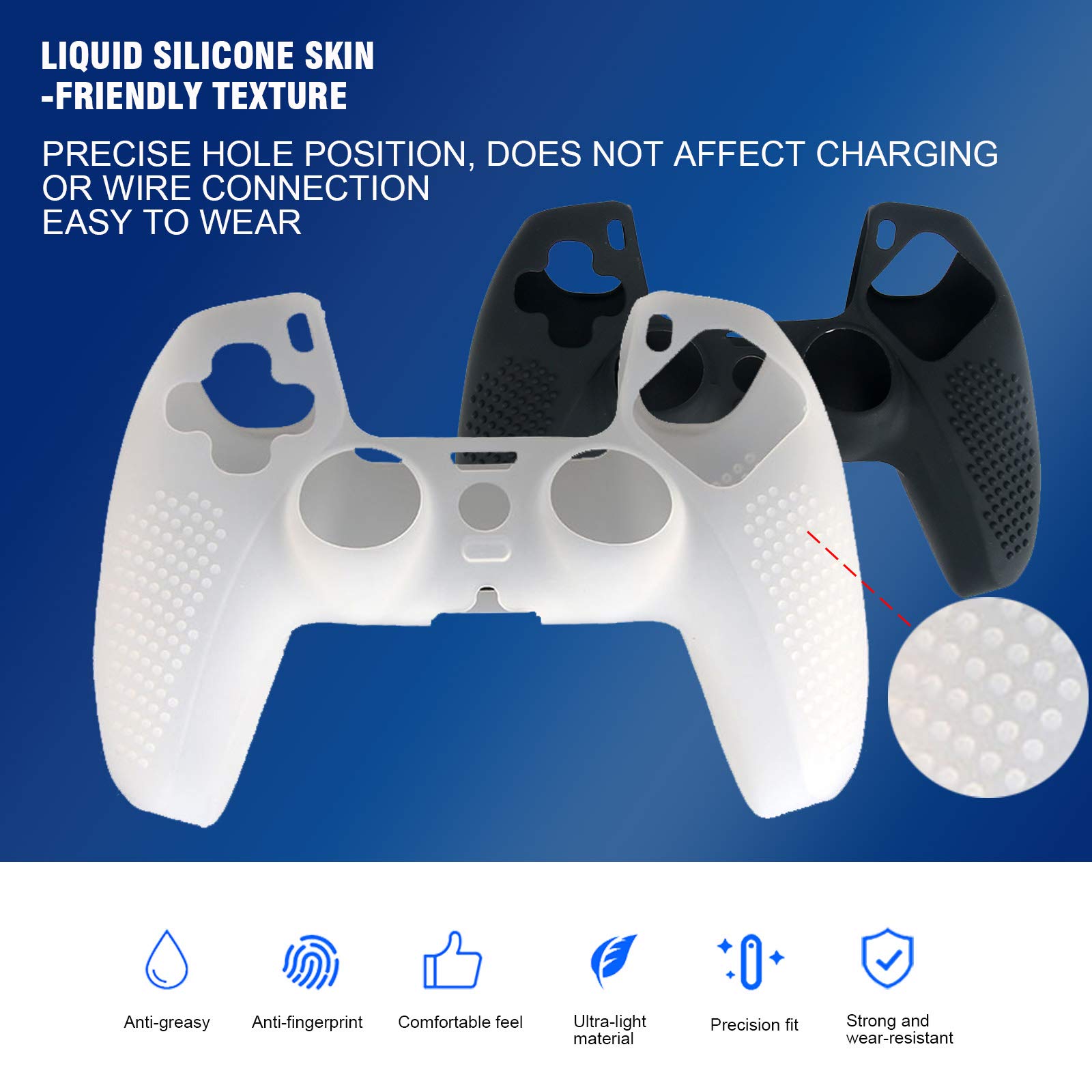 PS5 Controller Grip Cover, HengLiSam Anti-Slip Silicone Skin Protective Cover Case for Playstation 5 DualSense Wireless Controller with 8 Thumb Grip Caps+2Cat paw Caps (Black)