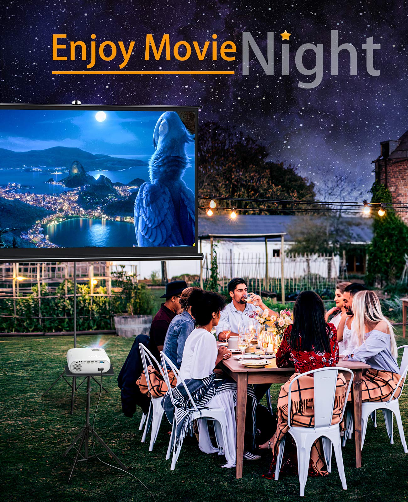 Mini Projector, ELEPHAS 2023 Upgraded Native 1080P WiFi Projector, 12000 Lux Portable Projector with Projector Screen, Movie Projector Compatible with Android/iOS/Windows/TV Stick/HDMI/USB (silver)