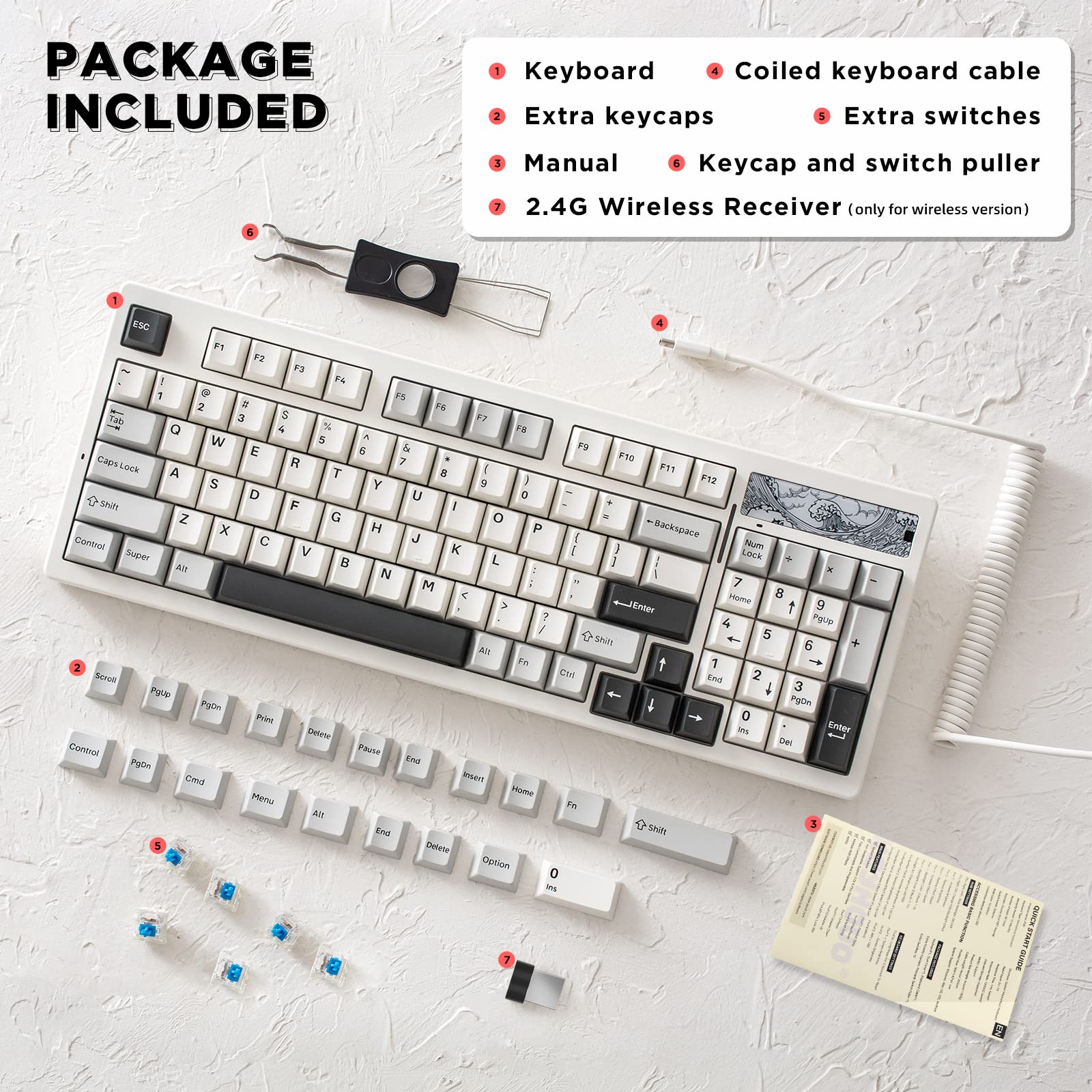 YUNZII Keynovo IF98 Pro Tri-Mode Wireless Bluetooth Hot Swappable Gasket Mechanical Gaming Keyboard 98 Key 96% 1800 Layout RGB Backlight for Mac & Win (Gateron G Pro Yellow, Wireless White)