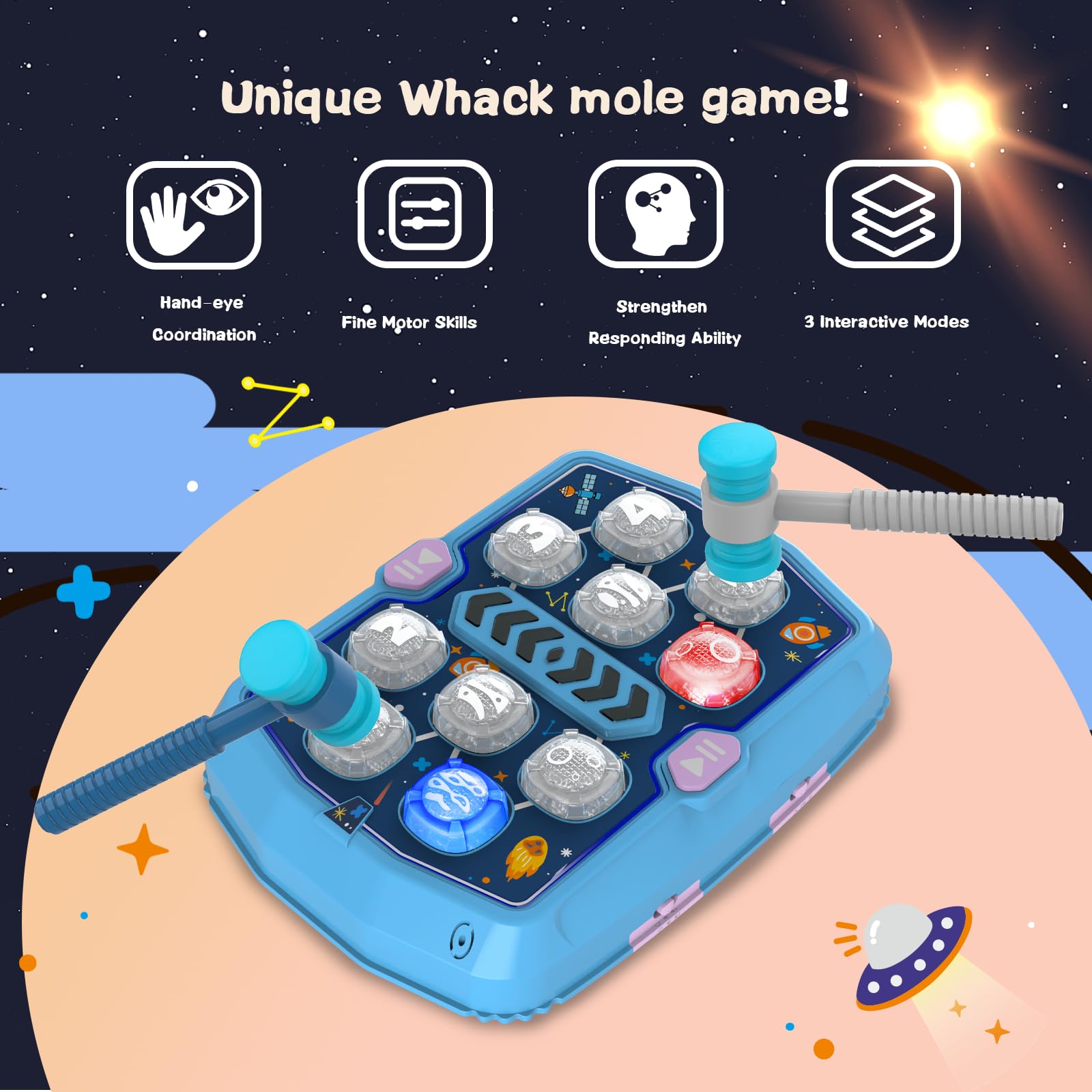 Toys for 3+ Year Old Boys, Learning, Interactive Educational, Early Developmental Toy with 3 Modes, 2 Hammers, Pounding Toys for Age 3 4 5 6 7 8 9+ Year Old Boys Girls Kids Toddlers