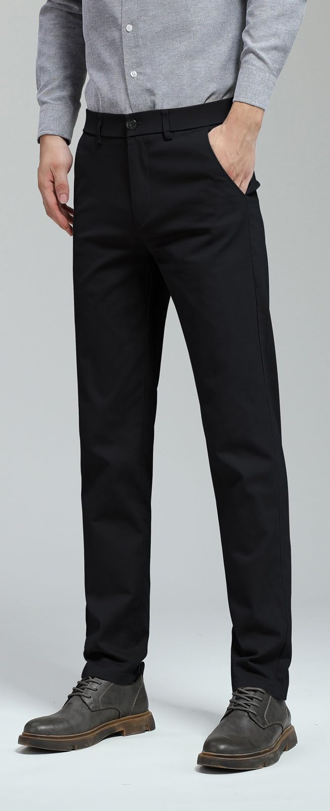 Plaid&Plain Men's Skinny Stretchy Khaki Pants Colored Pants Slim Fit Slacks Tapered Trousers 819 Black 32X32