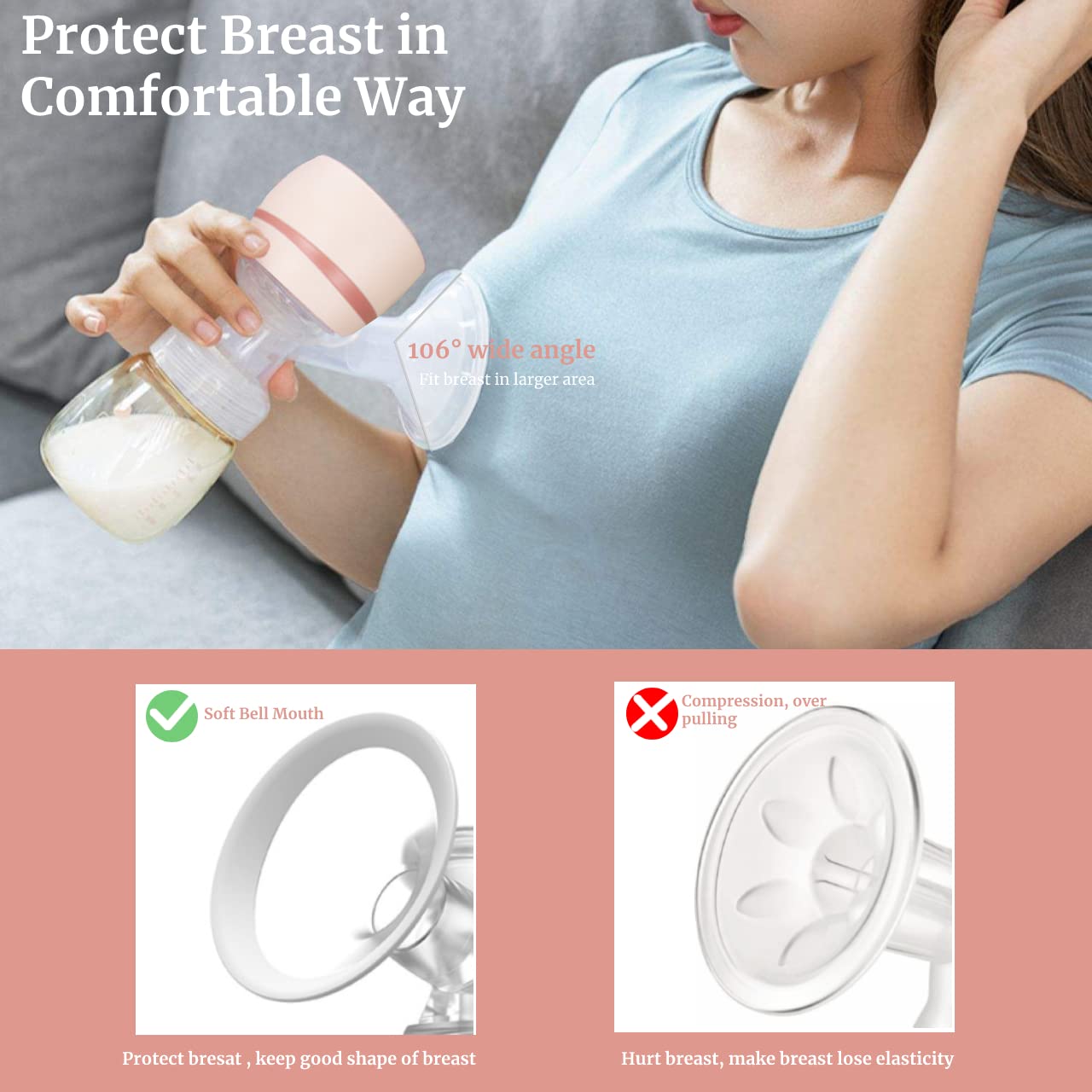 Portable Electric Breast Pump, Integrated Breast Pump with 2 Modes & 9 Levels, LED Display, Smart Touch, Low Noise, Memory Function, Type-C USB Charge, Pain Free Breast Pumps, 27mm Flange (Blue)