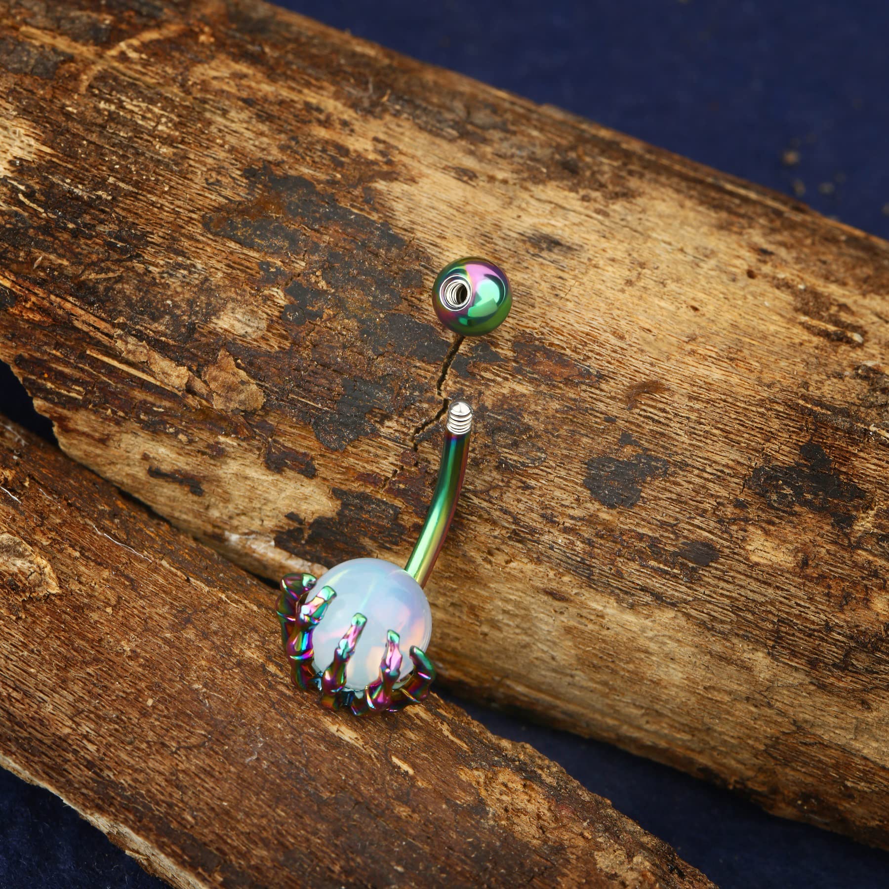 OUFER 14G Stainless Steel Navel Rings Skull Hand with Gem Ball Belly Button Rings Belly Rings Body Piercing