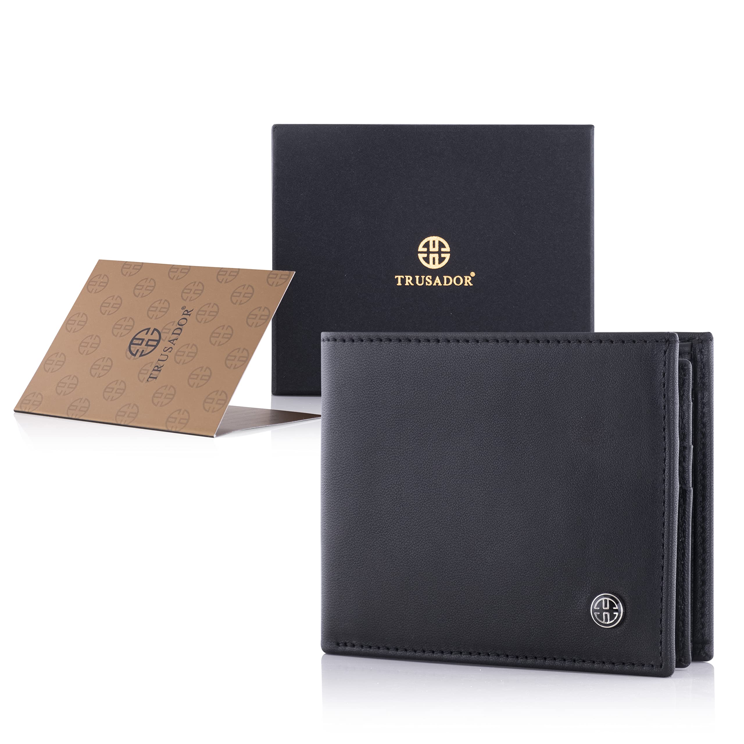 TRUSADOR Treviso Mens Wallets Bifold Leather with Coin Pocket Rfid Blocking (Black)