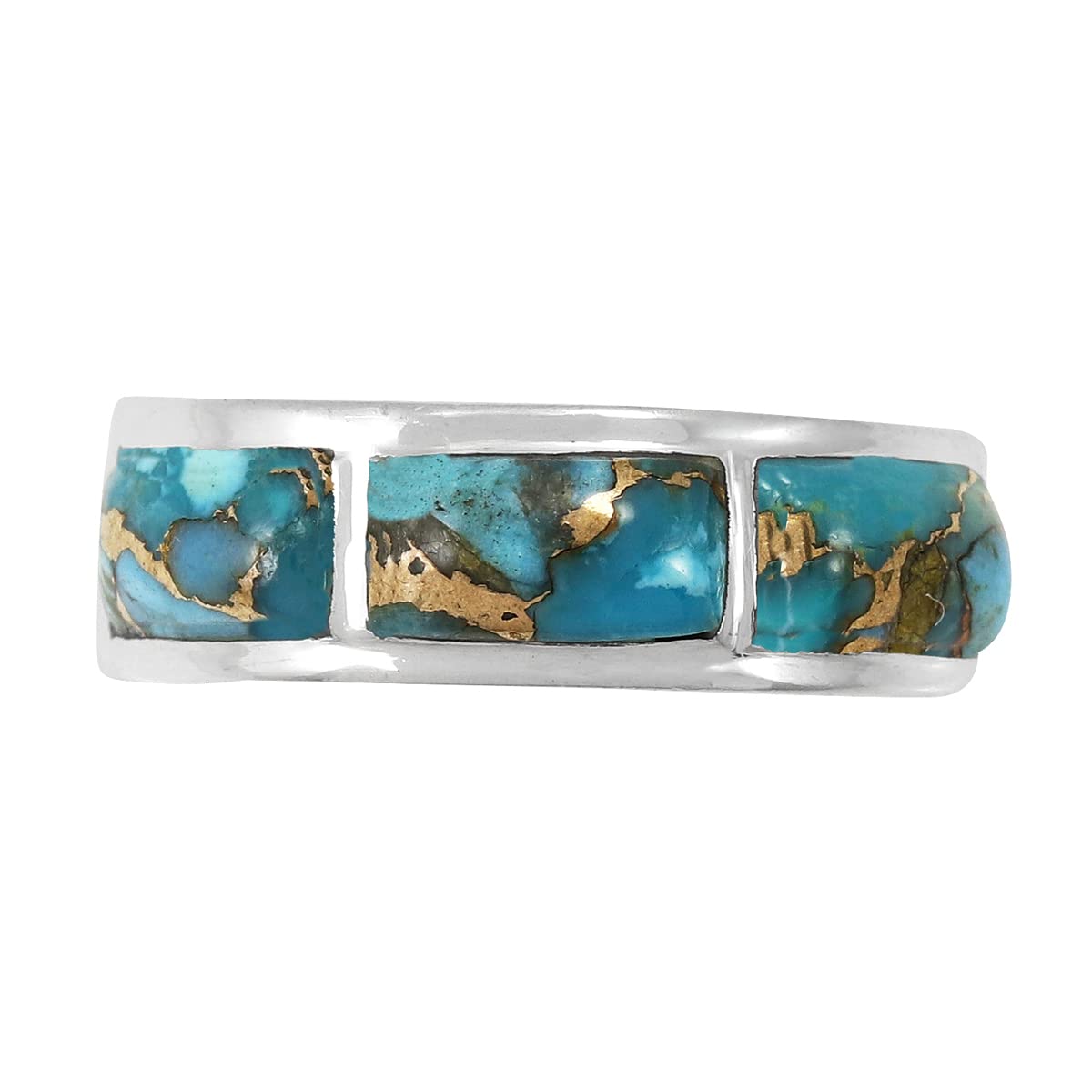 Turquoise Ring Sterling Silver 925 Genuine Gemstones Size 6 to 11 (Teal/Matrix Turquoise) (9)