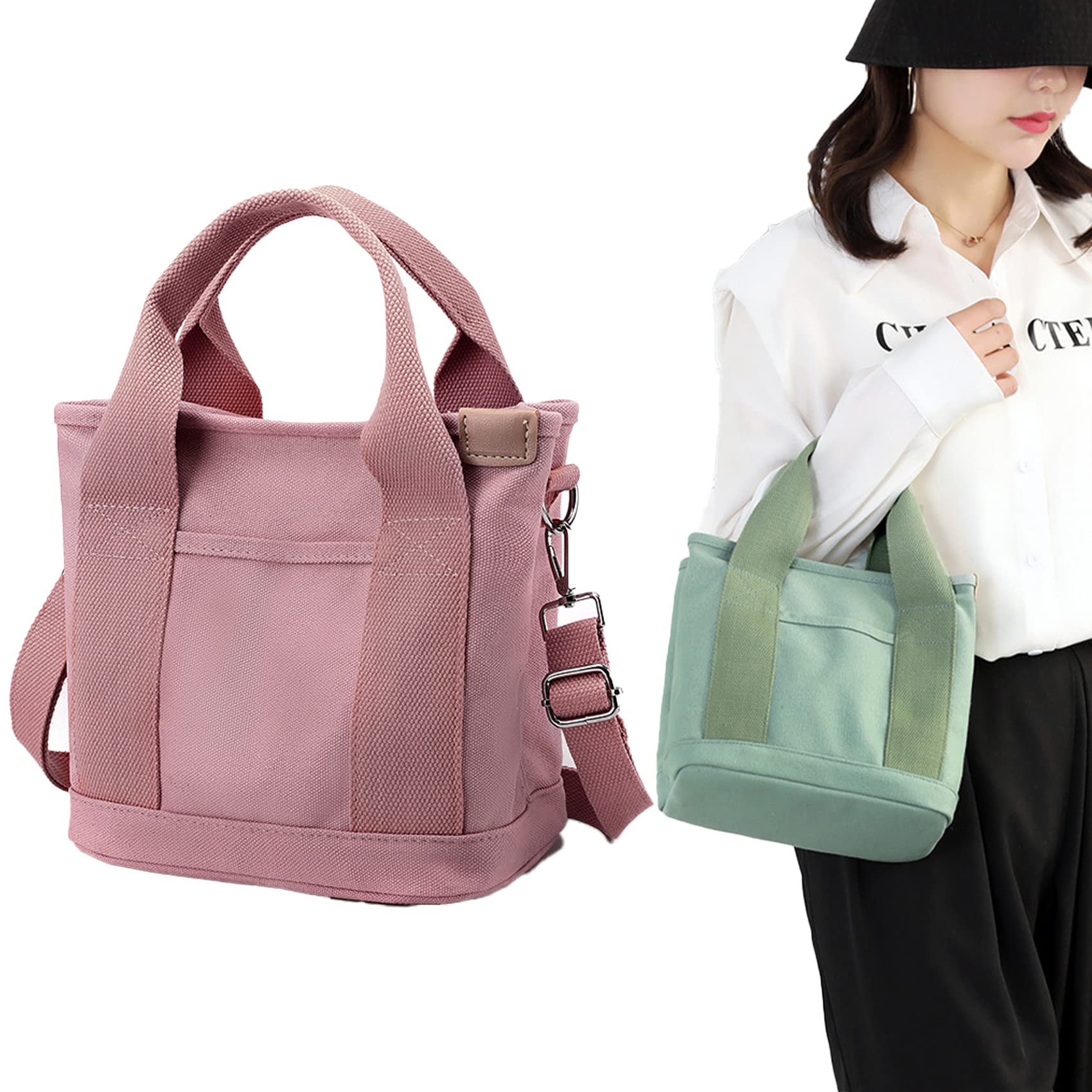 TTEDMO Large Capacity Multi-Pocket Handbag,Canvas Tote Bag with Pockets,Japanese Handmade Large Capacity Multi-Pocket Handbag (Pink,Crossbody)