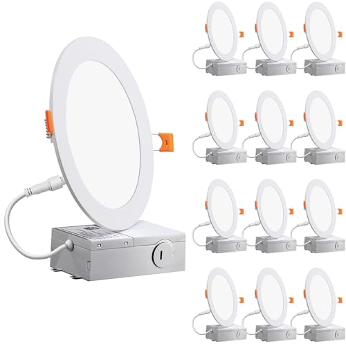 OOOLED Recessed Lighting 6 Inch, Canless LED Recessed Light Fixtures with Junction Box, 12W (100W Eqv), 950LM, 5000K Daylight, Dimmable LED Downlight and Ceiling Lights LED, ETL Listed, 12-Pack