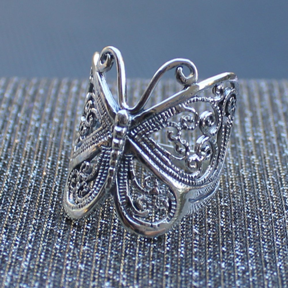 Oxford Diamond Co Filigree Butterfly .925 Sterling Silver Ring Size 10