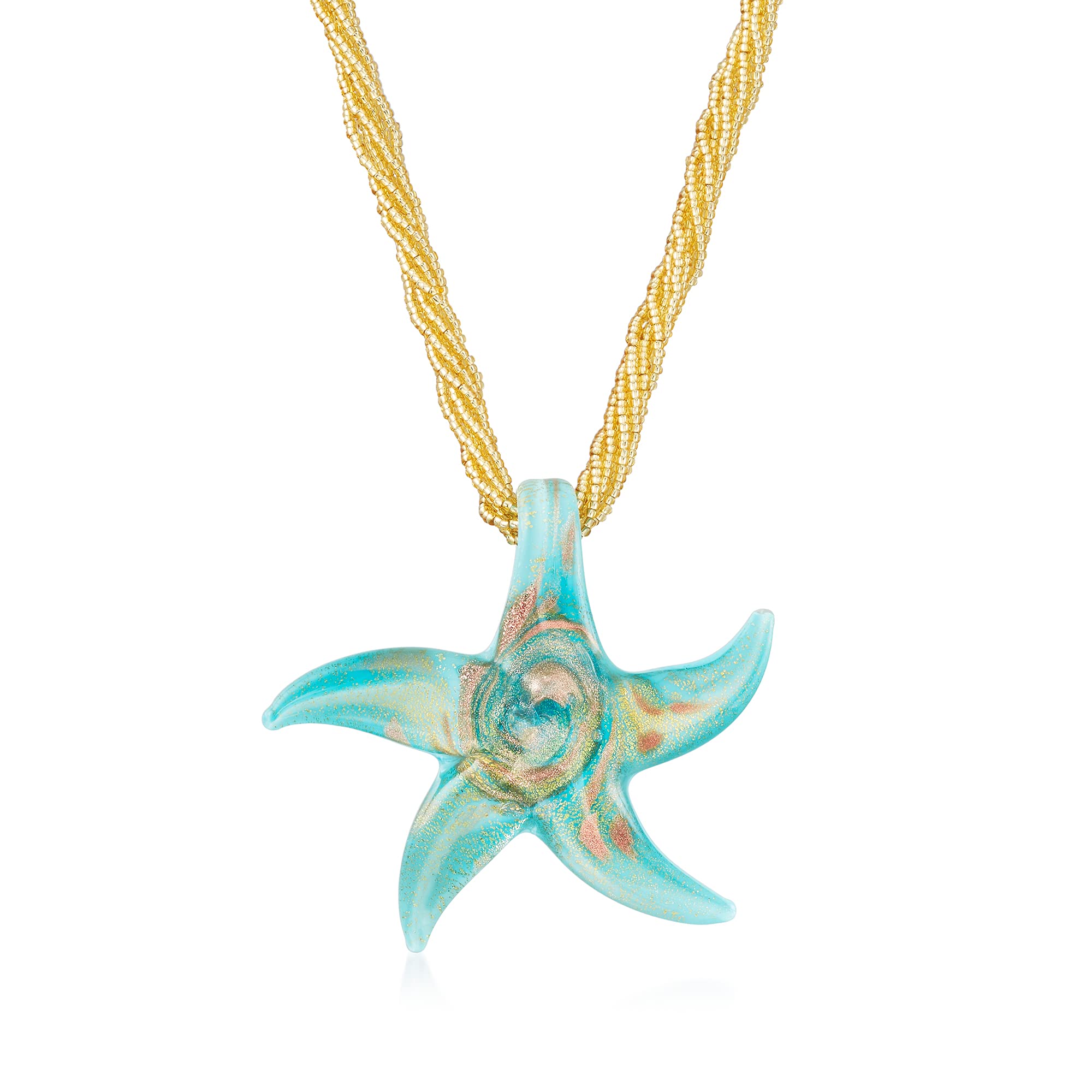 Ross-Simons Italian Turquoise Murano Glass Starfish Necklace With 18kt Gold Over Sterling. 20 inches